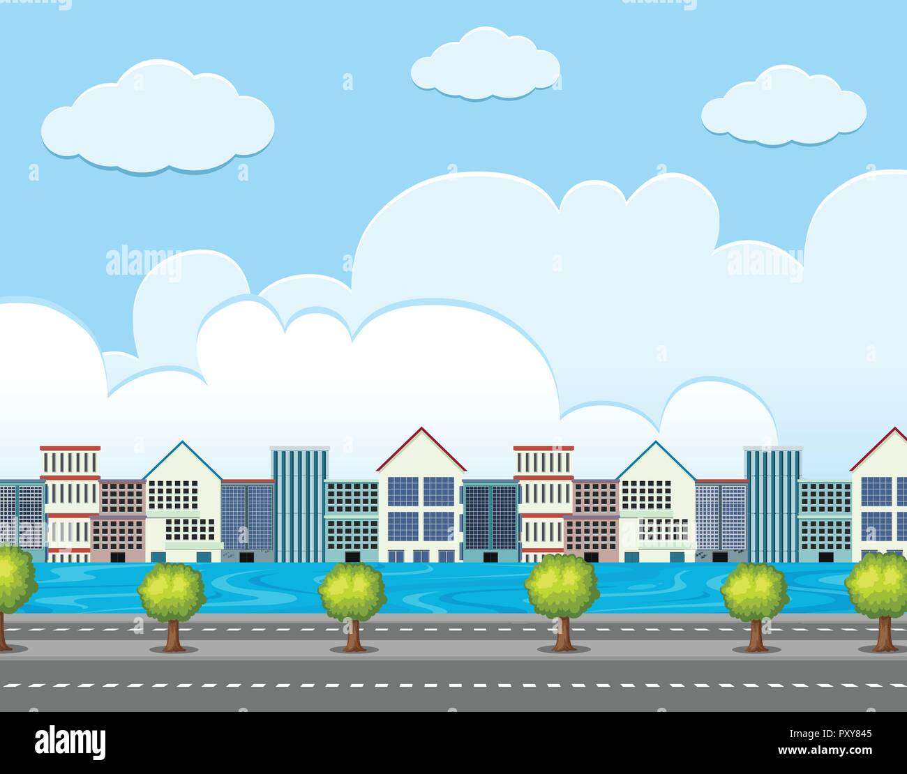 Background scene with buildings along the road illustration Stock ...