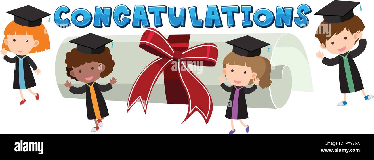 Congratulations theme with kids and degree illustration Stock Vector ...