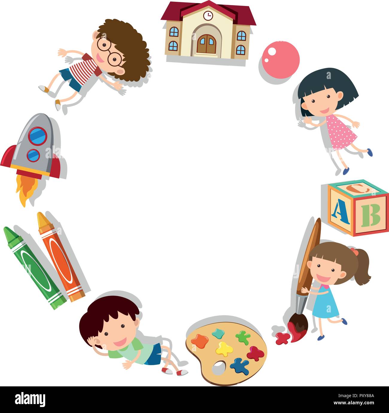 Border template with kids and school supplies illustration Stock Vector ...