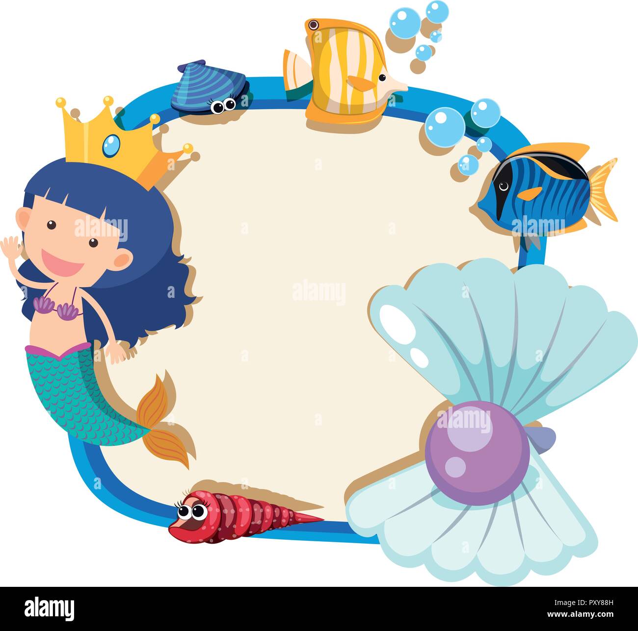 Border template with mermaid and pearl illustration Stock Vector Image ...