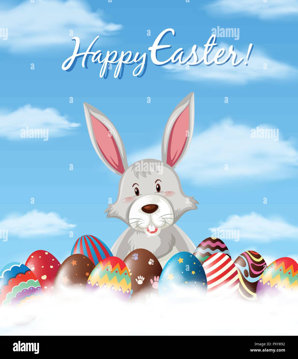 Easter poster design with bunny and eggs in sky illustration Stock ...