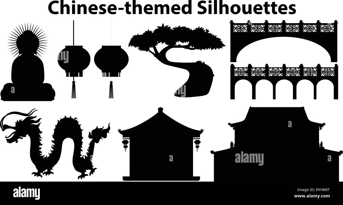 Chinese themed silhouettes on white background illustration Stock ...