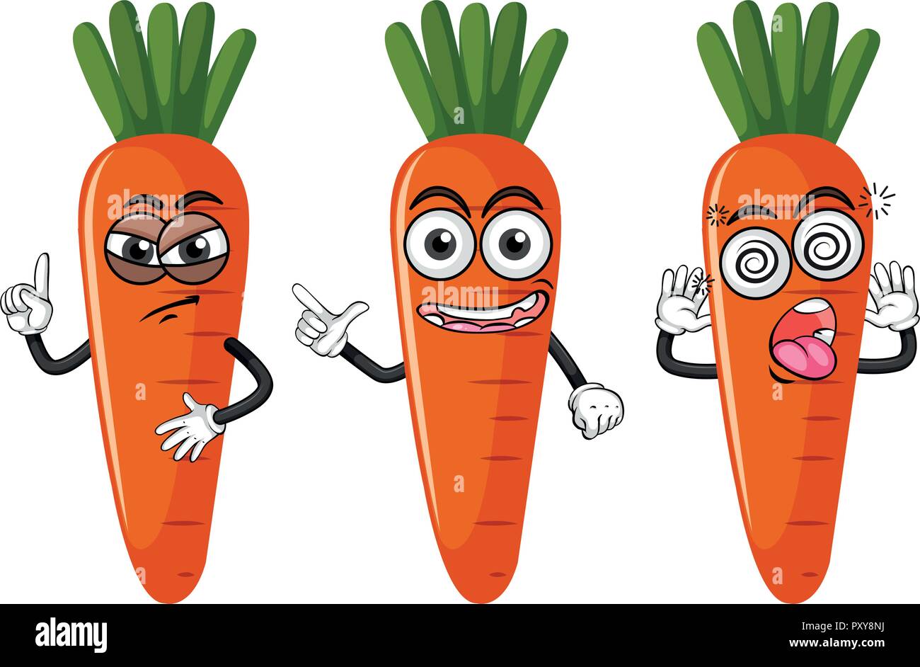 Carrot with Different Facial Expression illustration Stock Vector Image ...