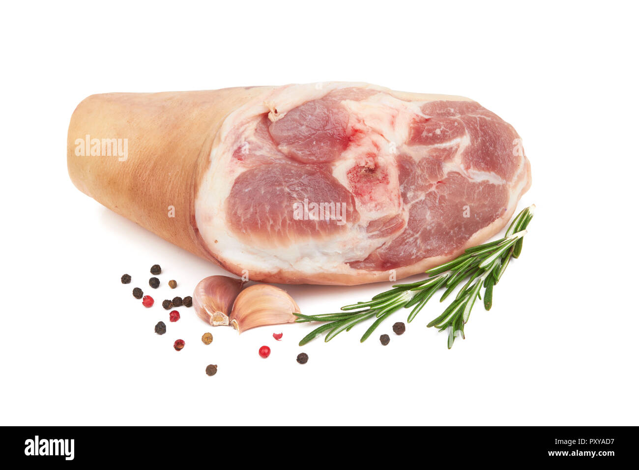Fresh pork knuckle on a white background Stock Photo - Alamy