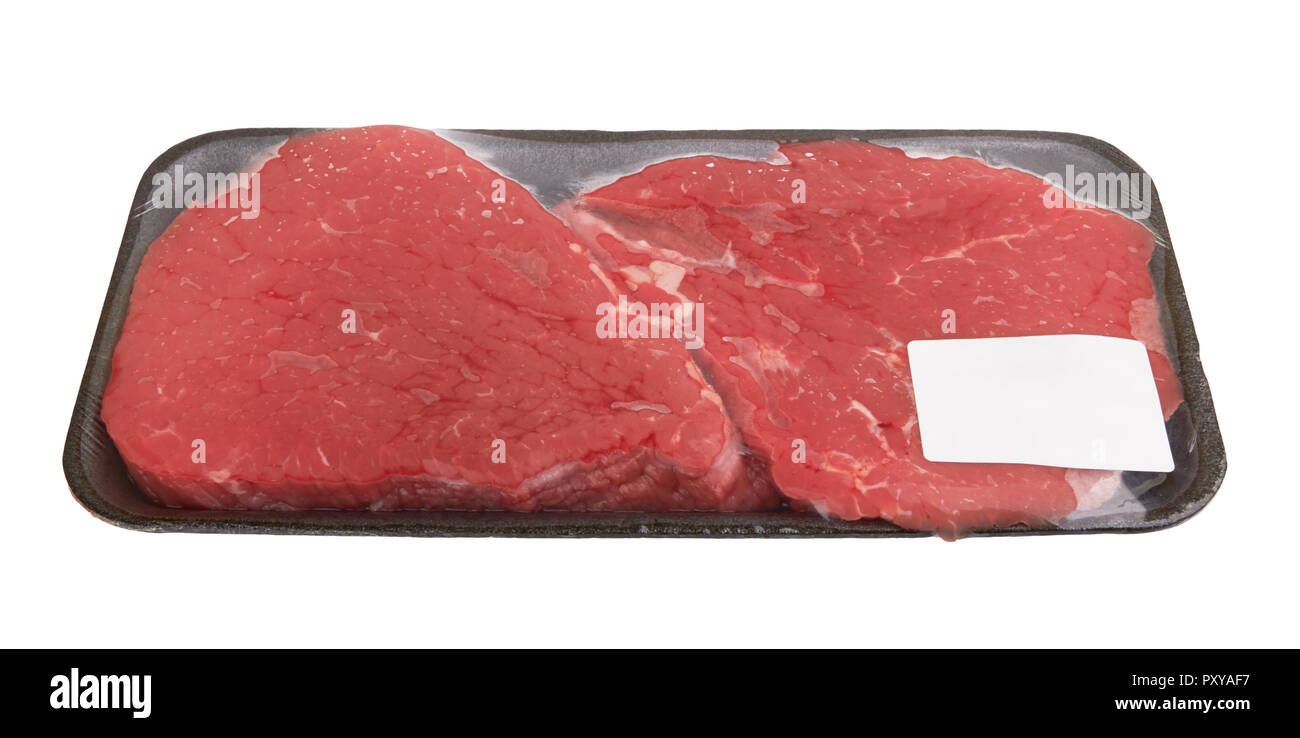 Fresh raw meat in package, isolated on white background Stock Photo - Alamy