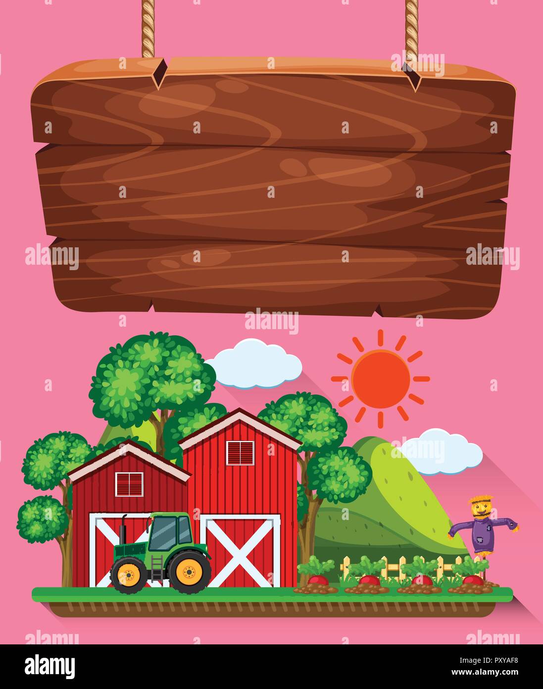 Wooden sign with farm scene in background illustration Stock Vector ...