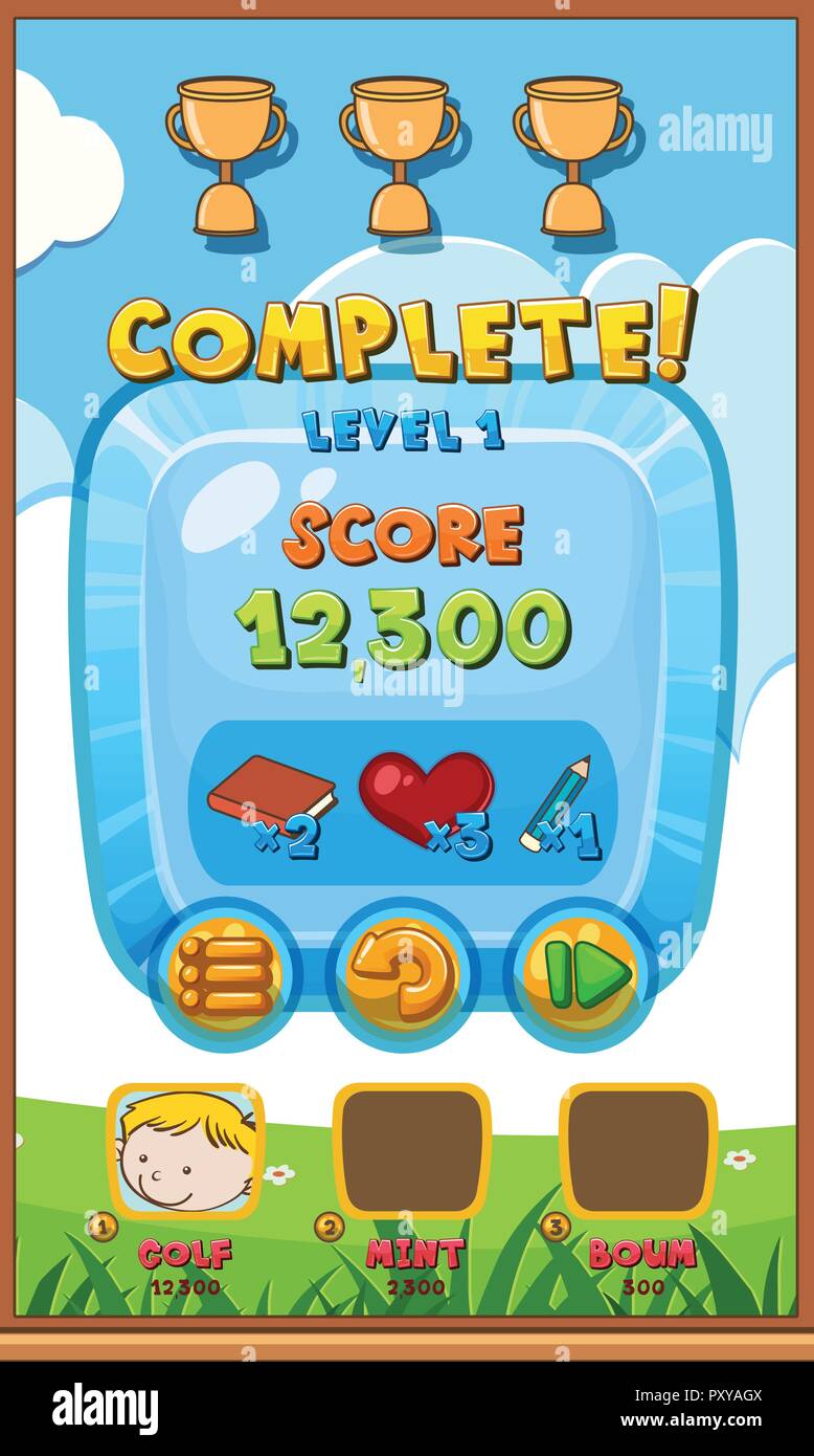 Game template with trophy and buttons illustration Stock Vector Image ...