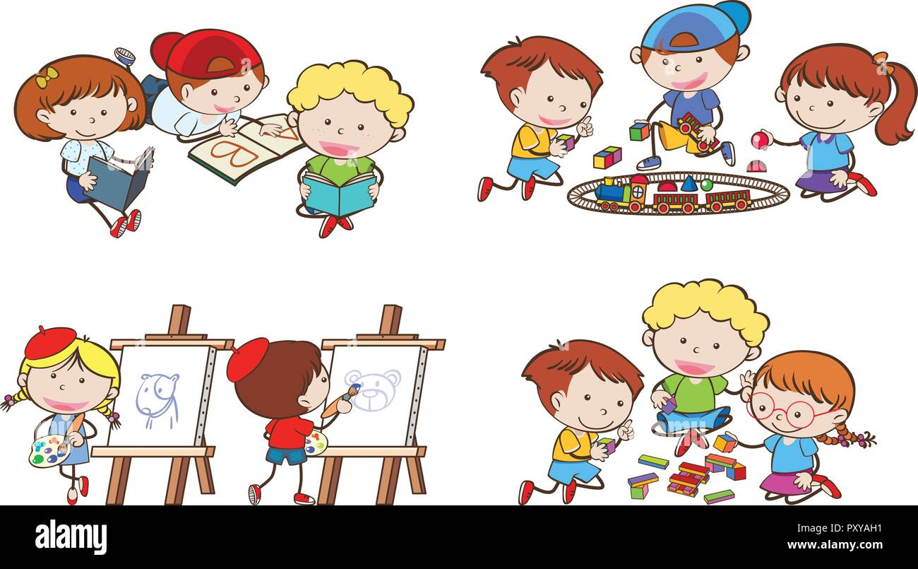 Kids are Doing Different Activities illustration Stock Vector Image ...