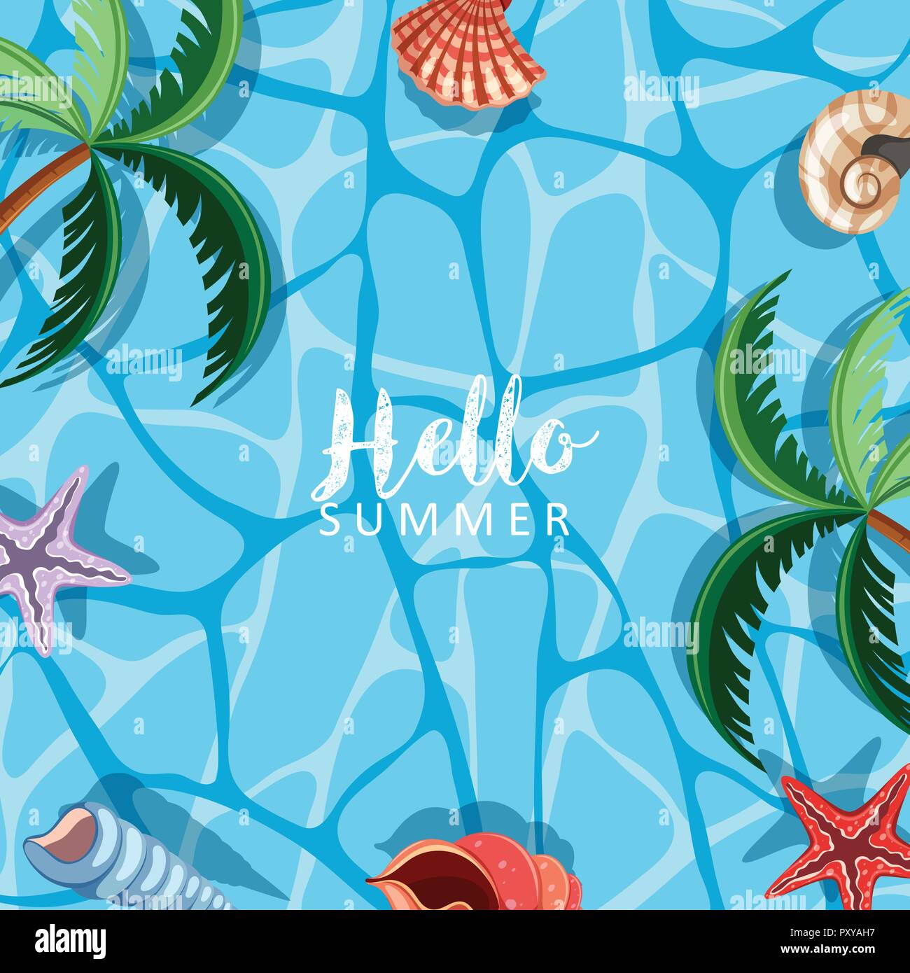 Summer theme with seashells and ocean illustration Stock Vector Image ...