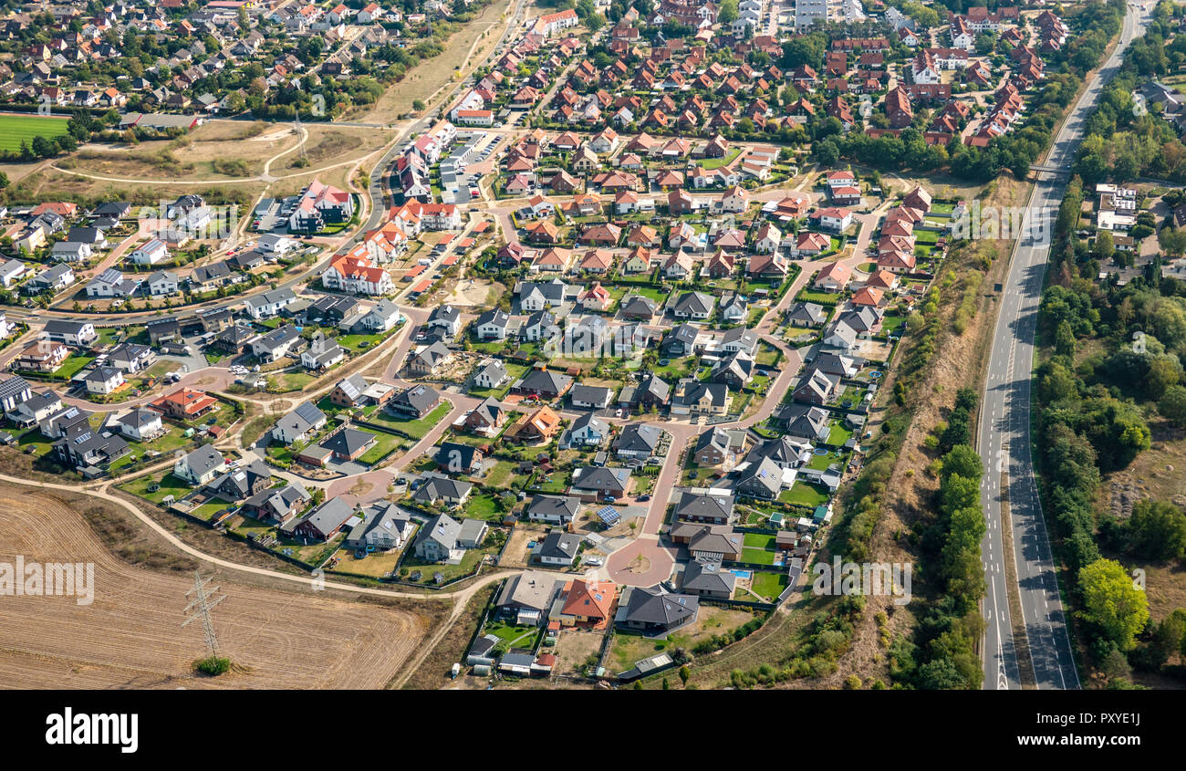 Aerial view of a German suburb with streets and many small houses for ...