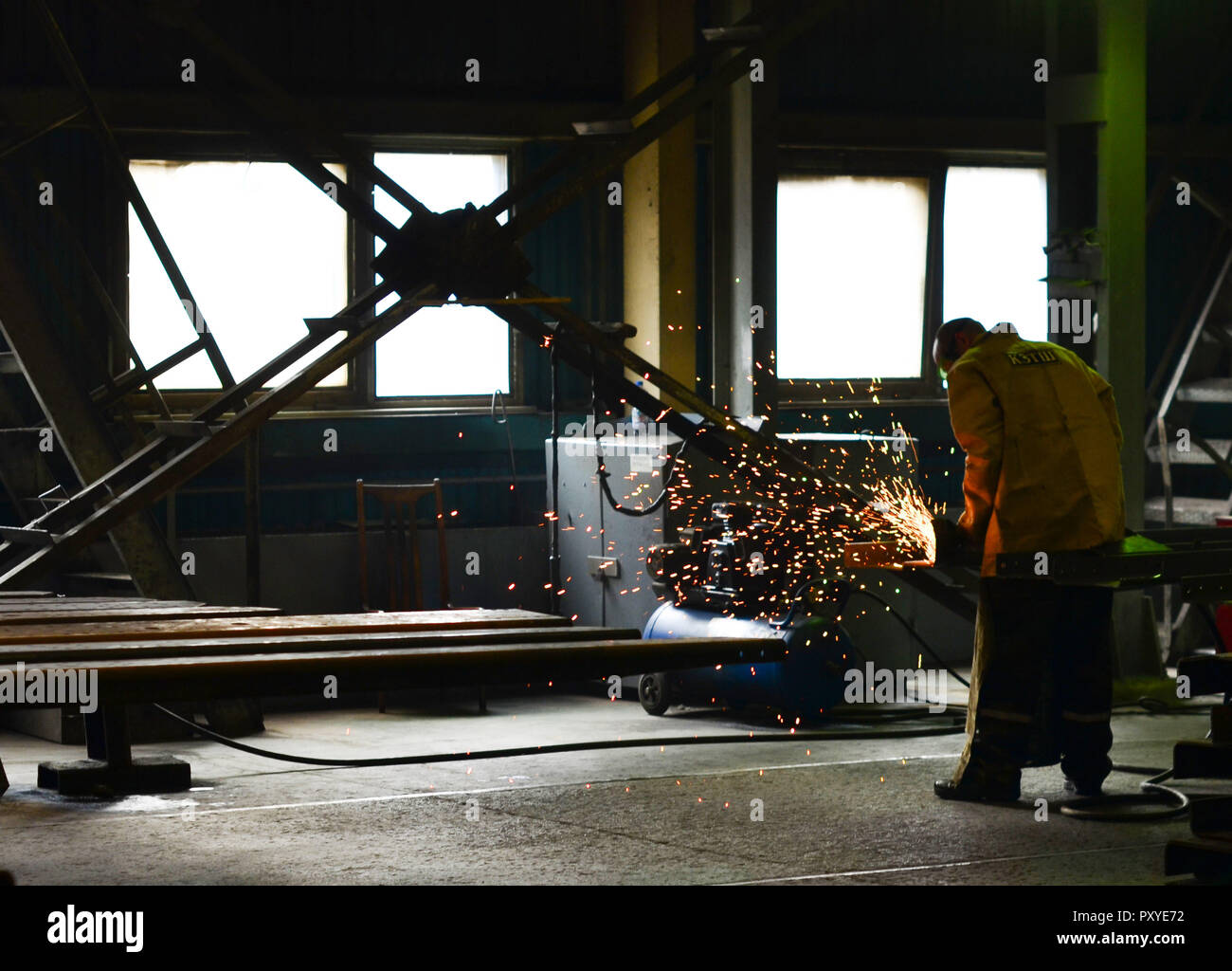 The process of welding metal construction in the workshop of the plant ...