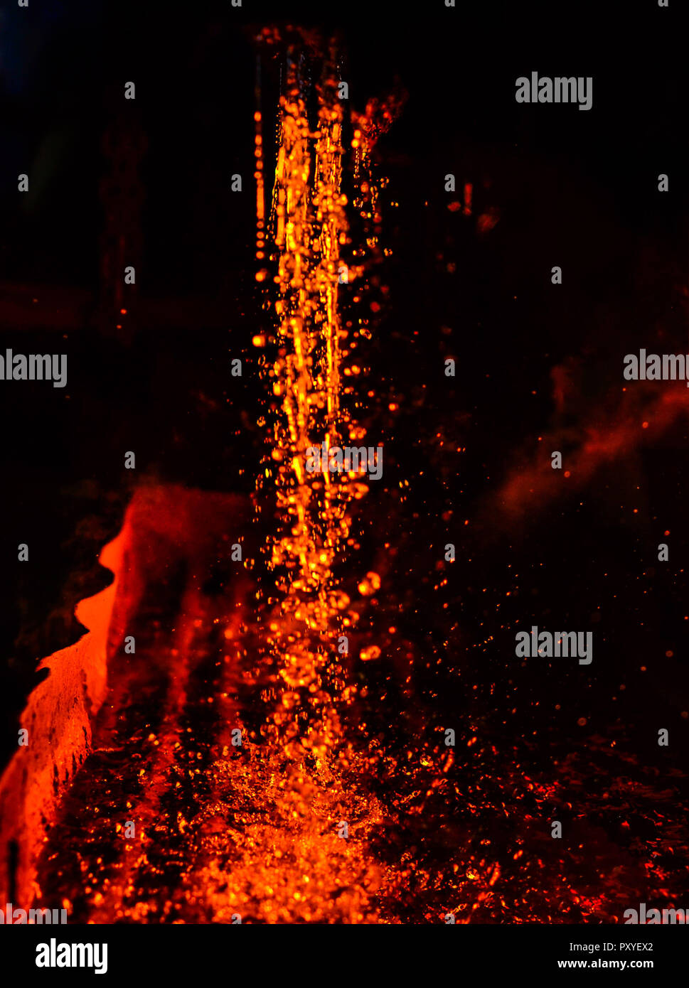 Metal on casting. Metallurgy. High temperature in the melting furnace ...
