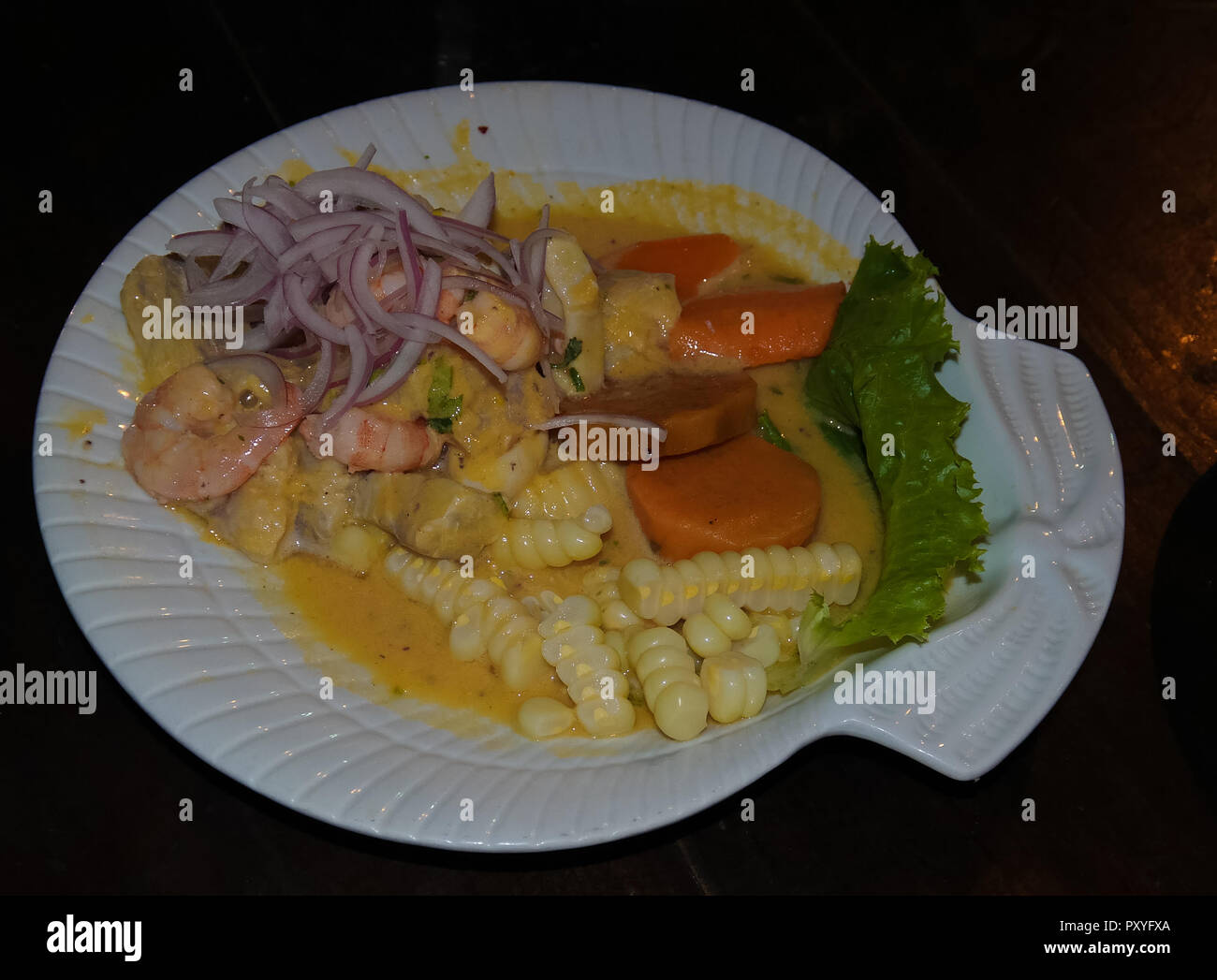 Closeup view to Ceviche, Traditional peruvian dish, Peru Stock Photo ...