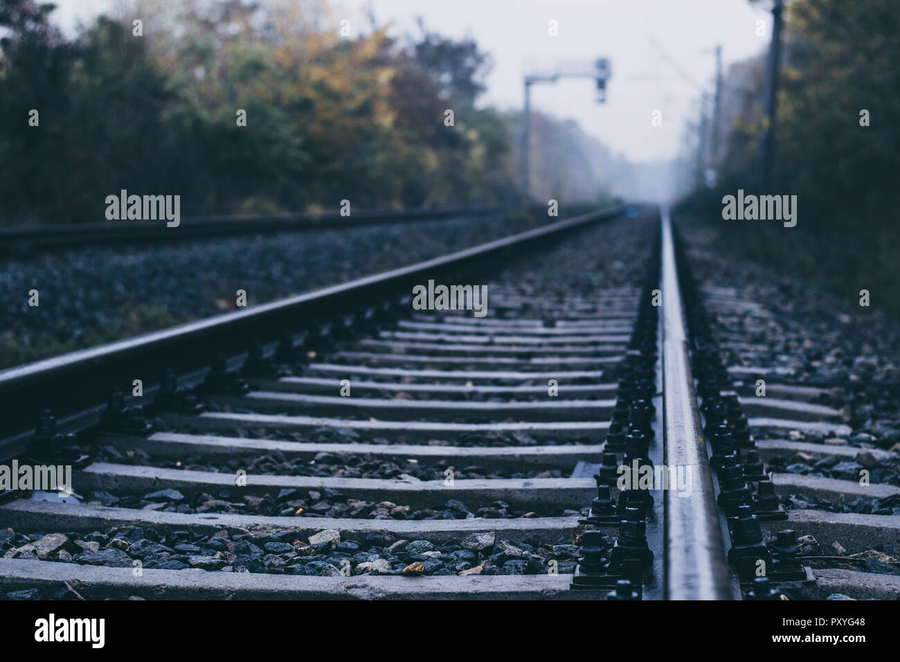 Railroad tracks stretching into the distance Stock Photo - Alamy