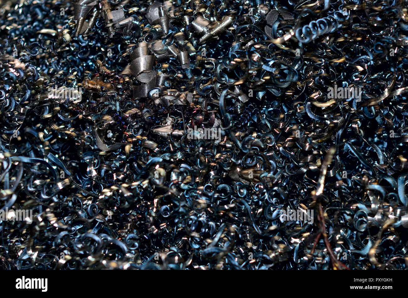 Blue metal shavings. Industrial abstract background. Twisted spiral ...