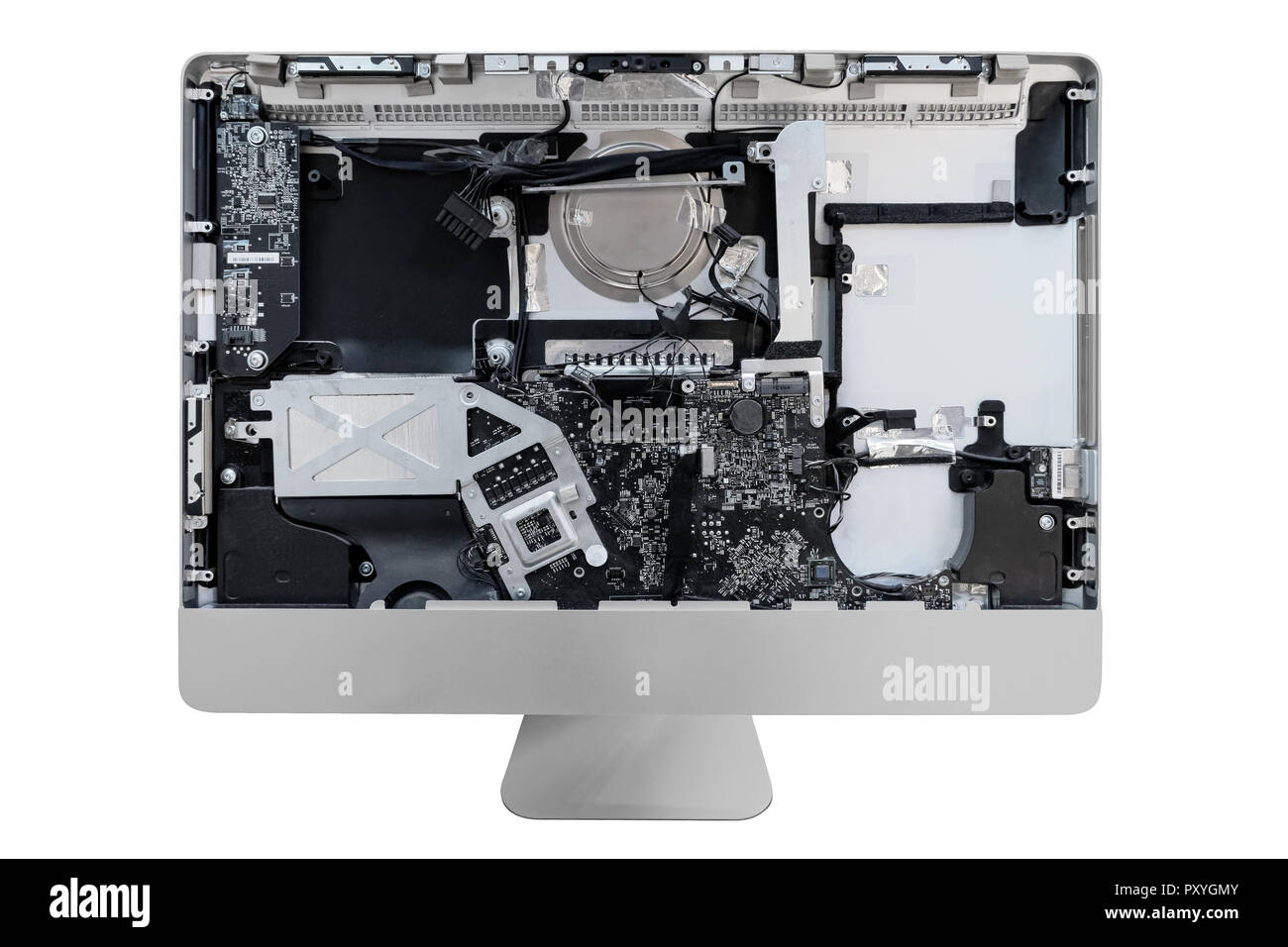 Opened-up computer monitor ready for repairs isolated on white Stock ...