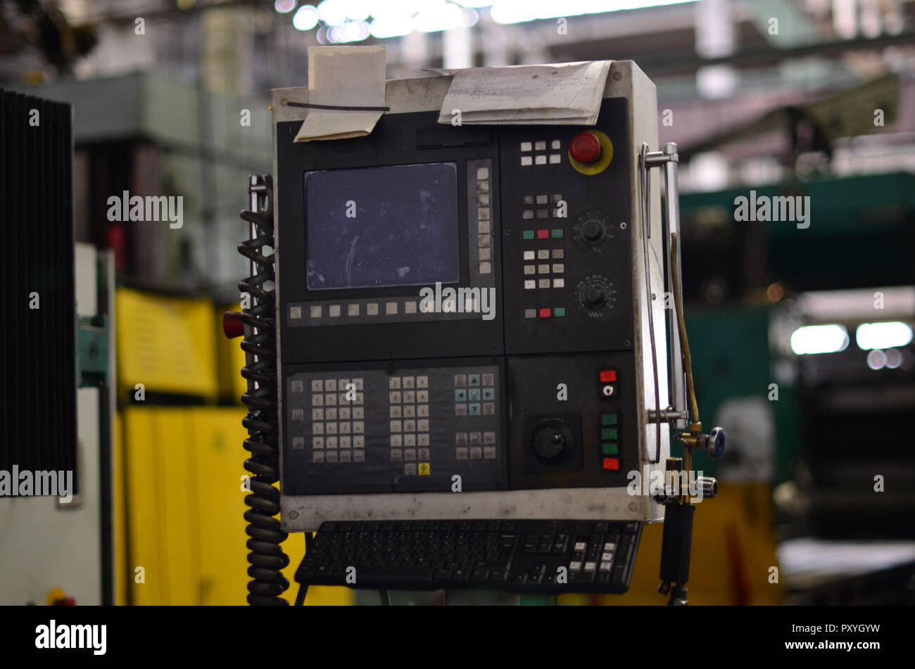 Electrical control panel with buttons on the launch of industrial ...