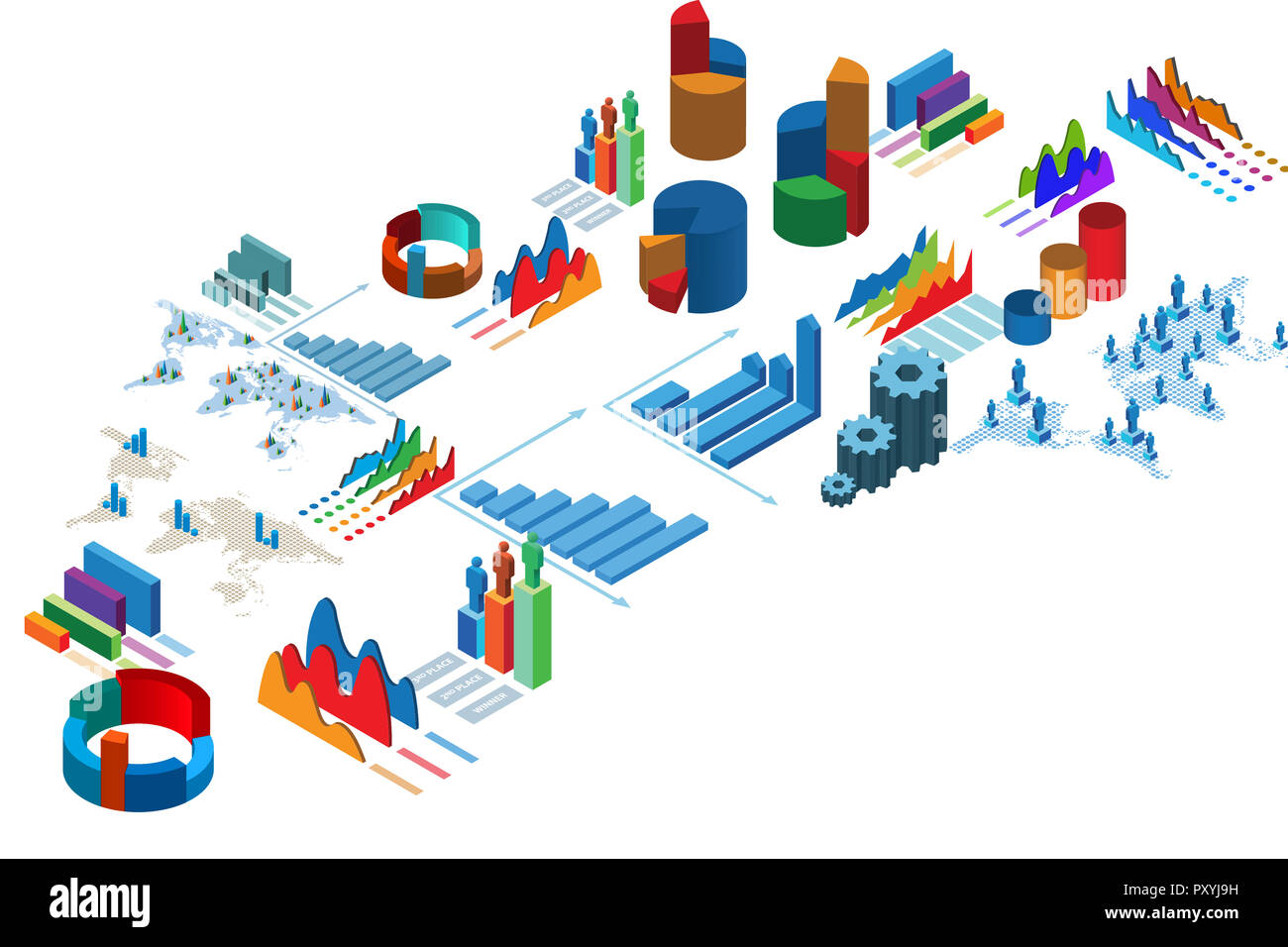Various charts and graphs - 3d rendering Stock Photo - Alamy