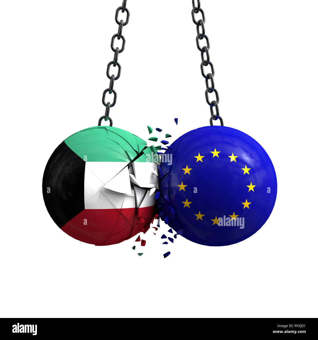 Kuwait flag and European union political balls smash into each other ...