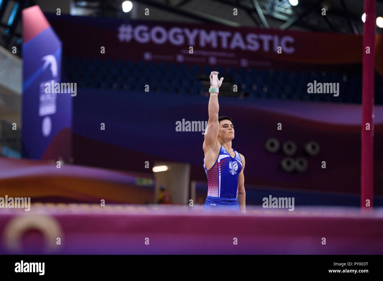 Doha, Qatar. 25th Oct, 2018. Nikita Nagornyy (Russia) welcomes on the ...