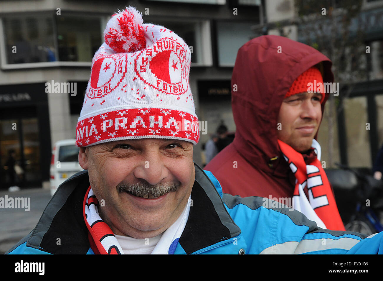 Copenhagen, Denmark. 25th October, 2018. Football fans of team Sk.Slavi ...