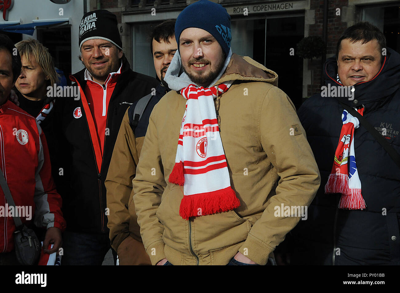 Copenhagen, Denmark. 25th October, 2018. Football fans of team Sk.Slavi ...