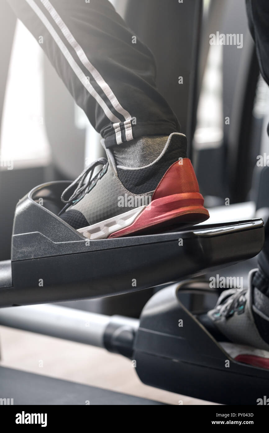 Closeup of Man Foot Making Exercises Cardio Training Running Gym ...