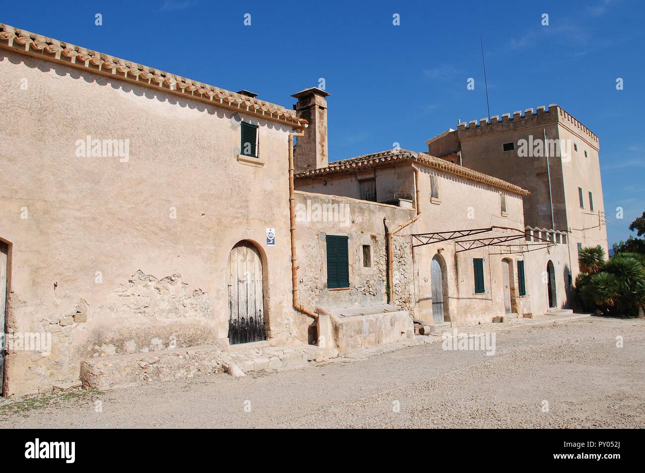 Old farm buildings at the start of the Boquer valley trail in Puerto ...