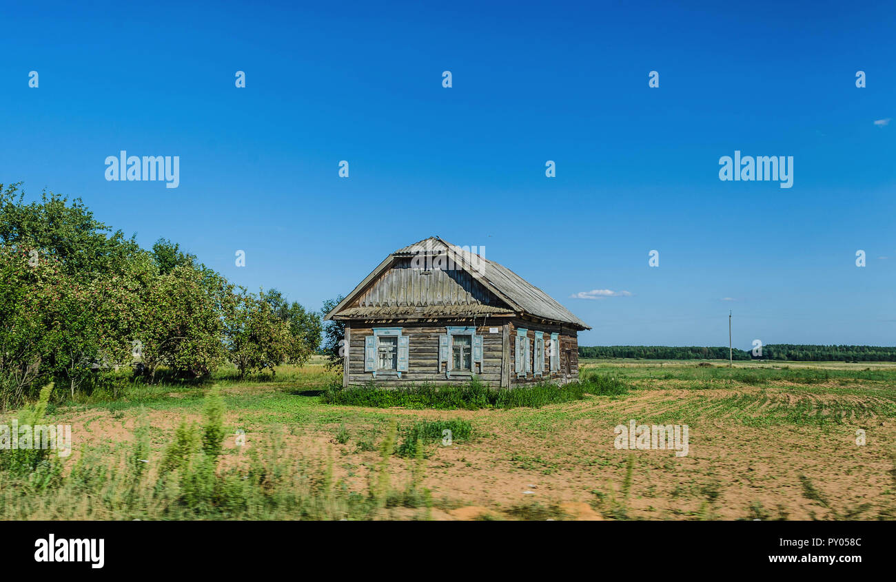 An old abandoned village house of a single house in a deserted village ...