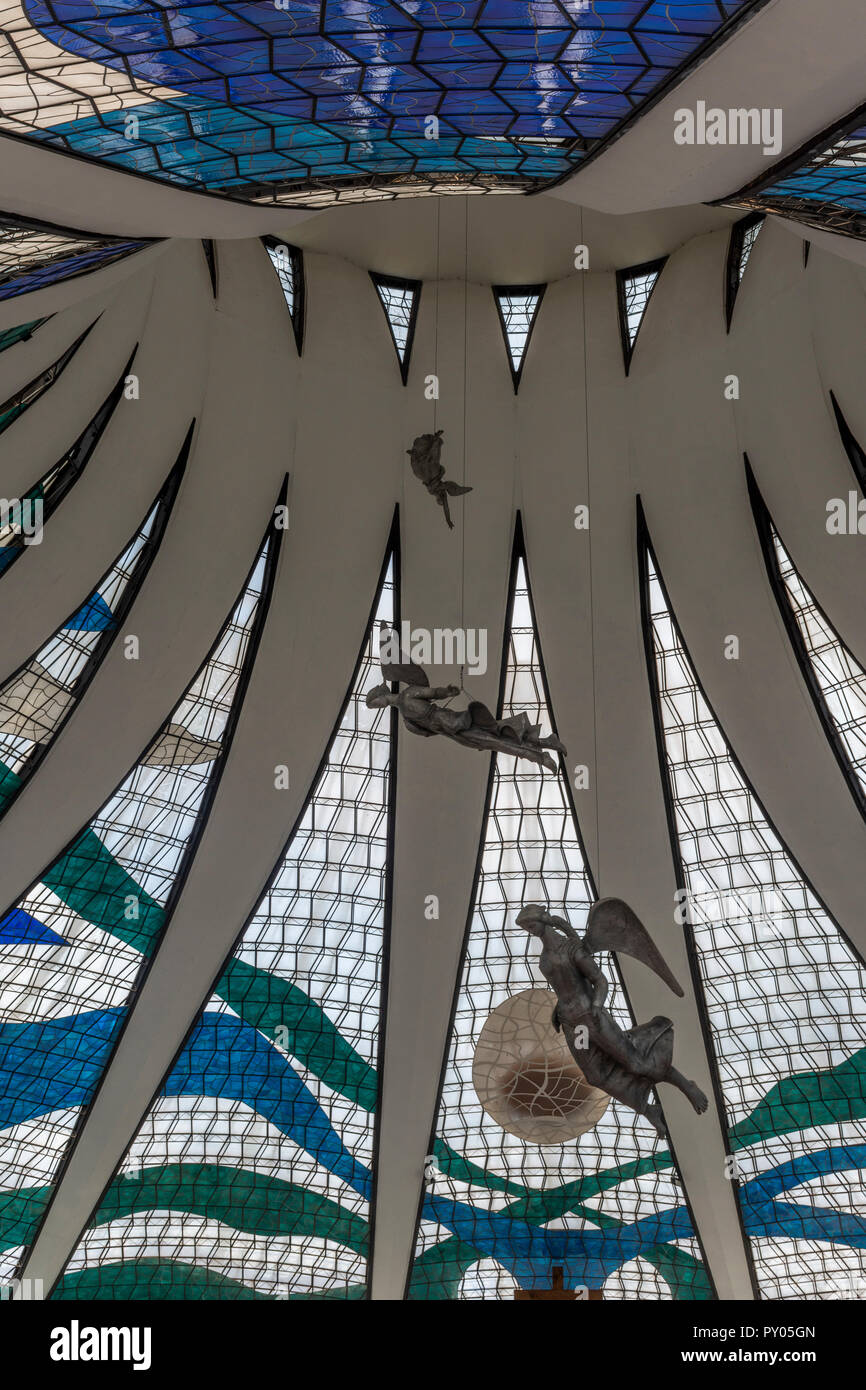 Stained glass windows inside of Brasilia Cathedral, Brasilia, Brazil ...