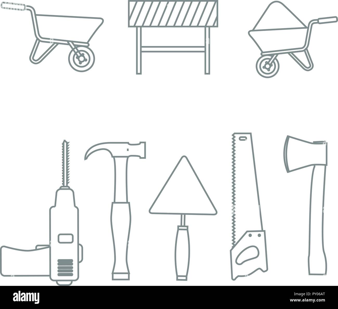 Set of Construction tools with line art style. Trendy vector ...