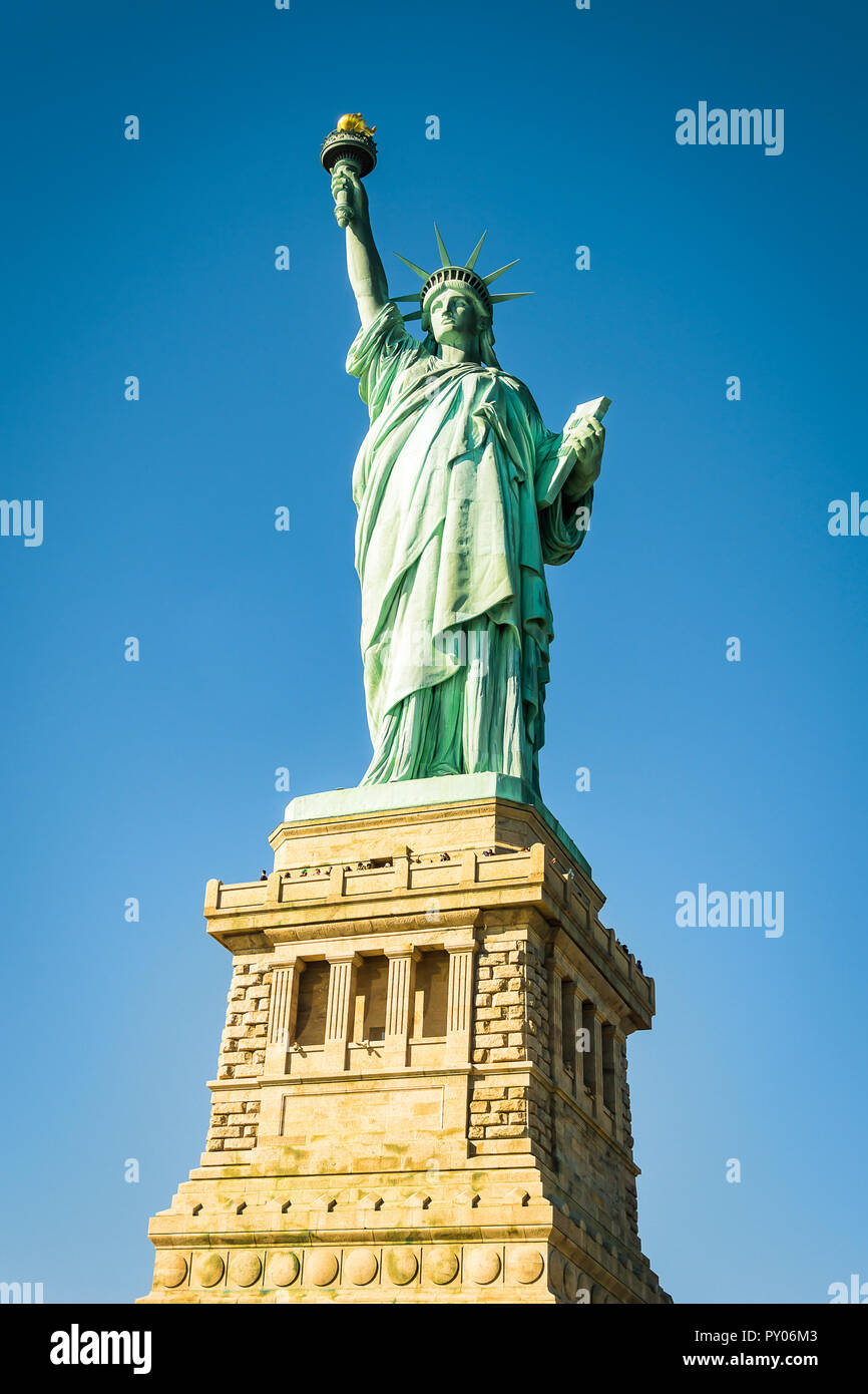 Bottom view of the famous Statue of Liberty, icon of freedom and of the ...