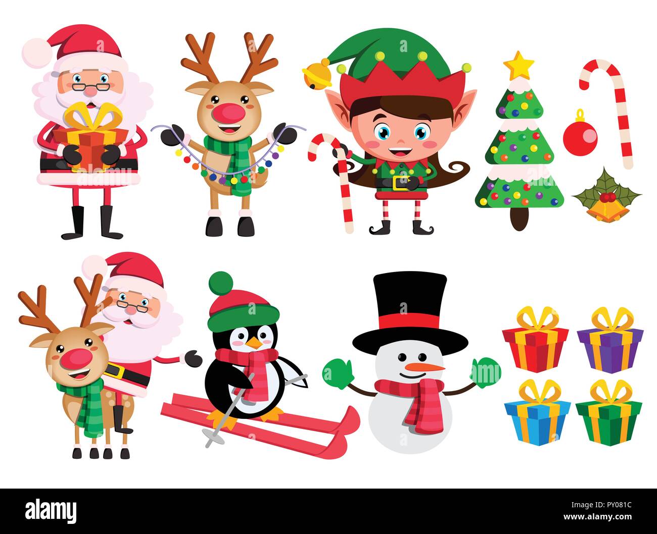 Christmas characters and elements vector set with santa claus, reindeer ...