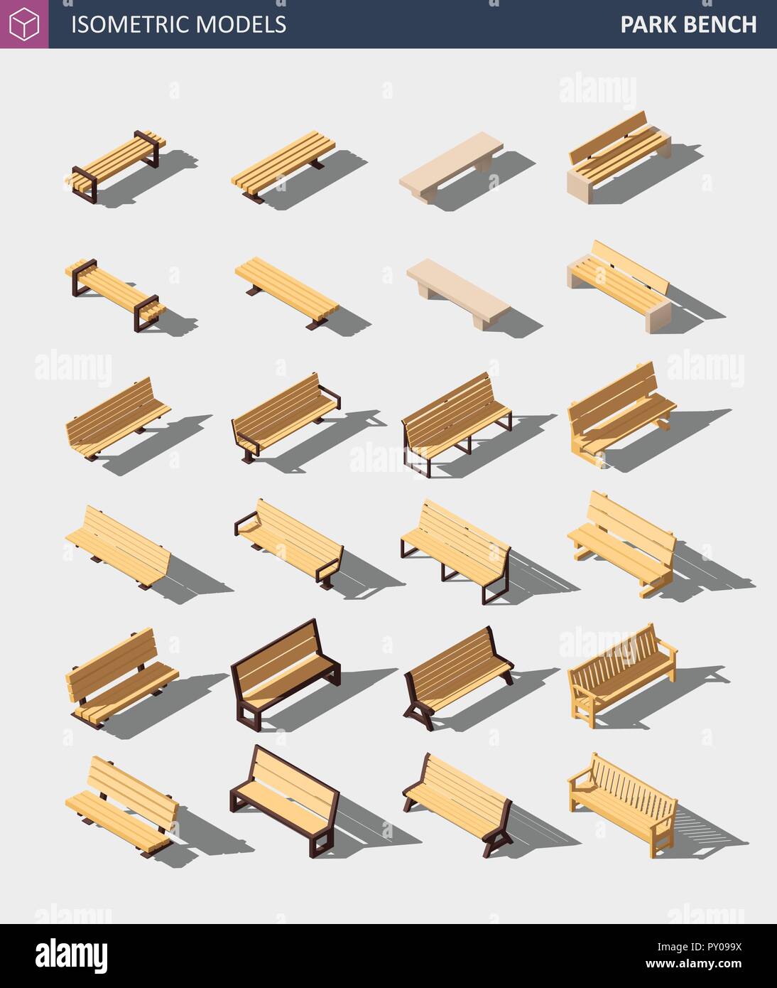 Isometric Outdoor Park Bench Set. Vector Illustration Stock Vector ...