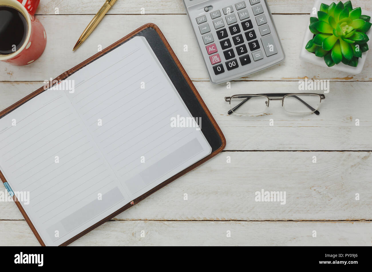 Overhead of accessories business office desk background concept ...