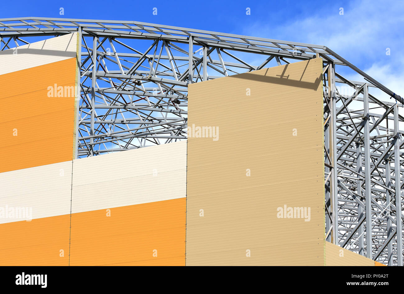 Construction site. Installation of coverings on a skeleton of ...