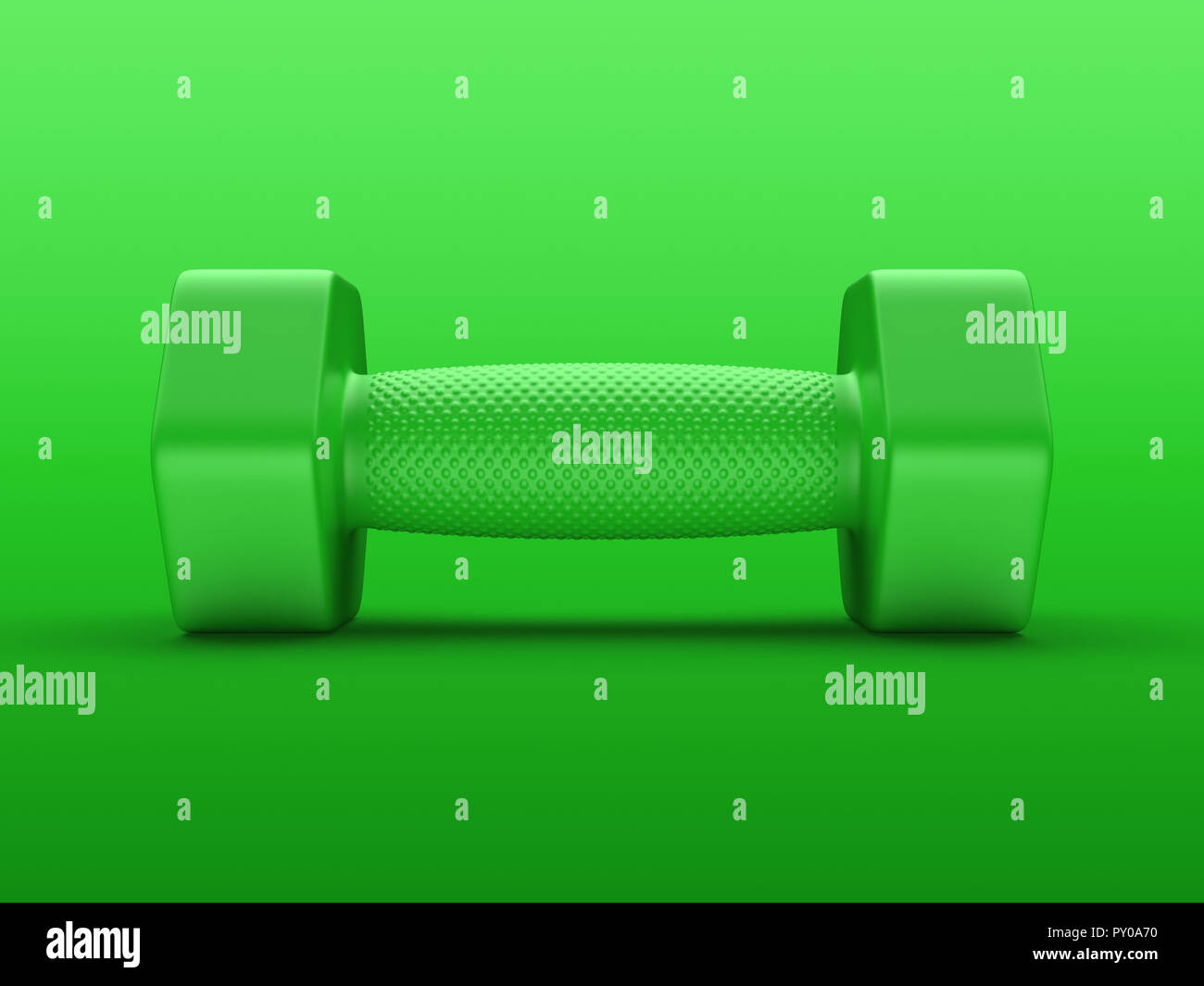 3d rendered front view of a 3kg green rubberised hand weight ...