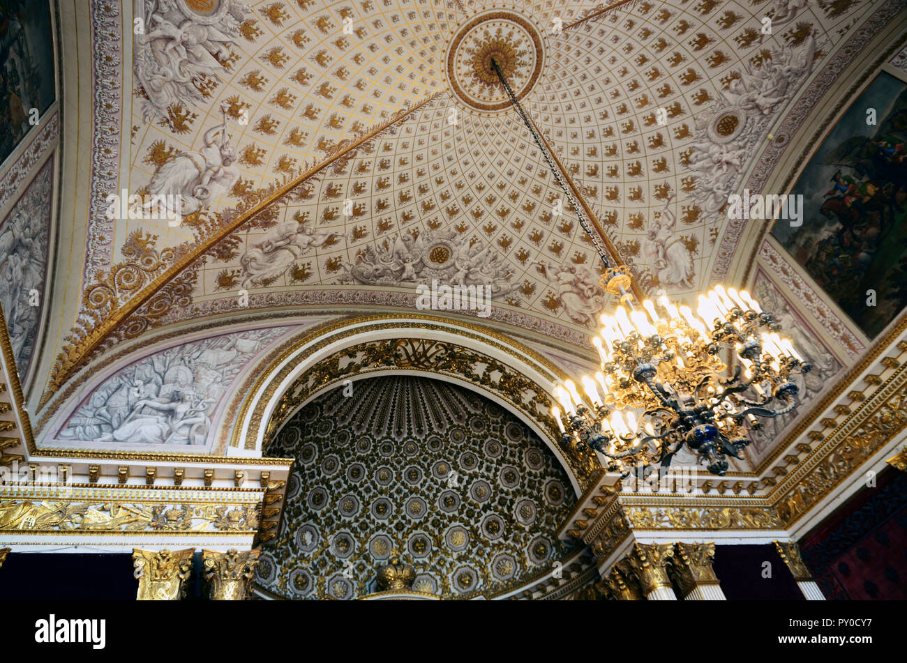Ceiling and chandelier. The Small Throne Room was created by Auguste de ...