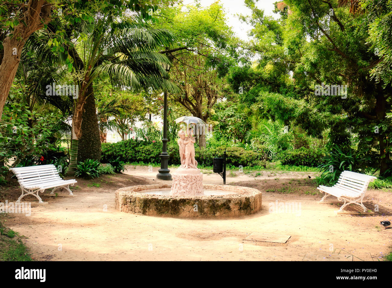 One of the fountains of the park Genoves, in Cadiz, Spain, decorated ...