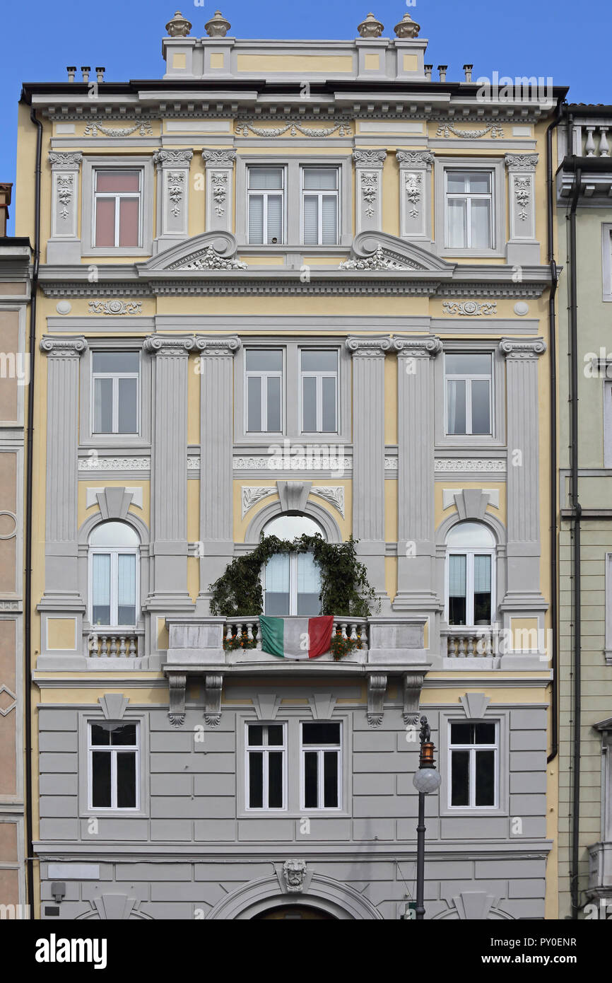 Italian Flag at Building Balcony in Trieste Stock Photo - Alamy