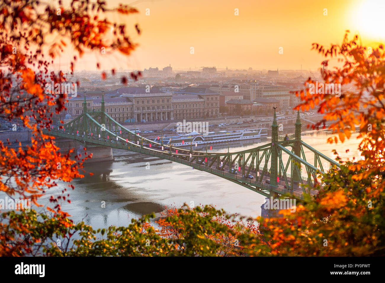 Budapest, Hungary - Autumn scene of beautiful Liberty Bridge (Szabadsag ...