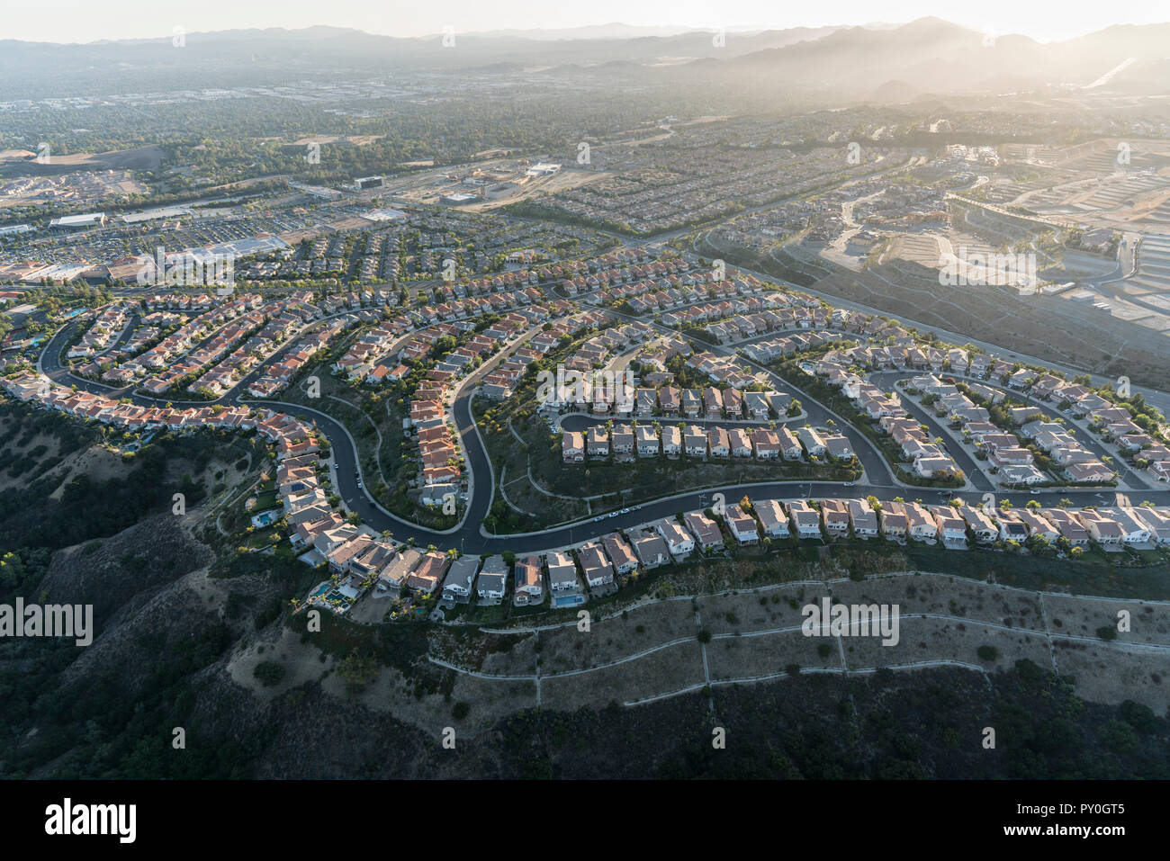 Aerial view of Porter Ranch hilltop homes in the northwest San Fernando ...