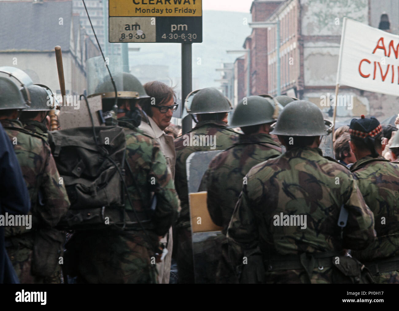 Belfast, 1974, British Army in riot gear, during The Troubles, Northern ...