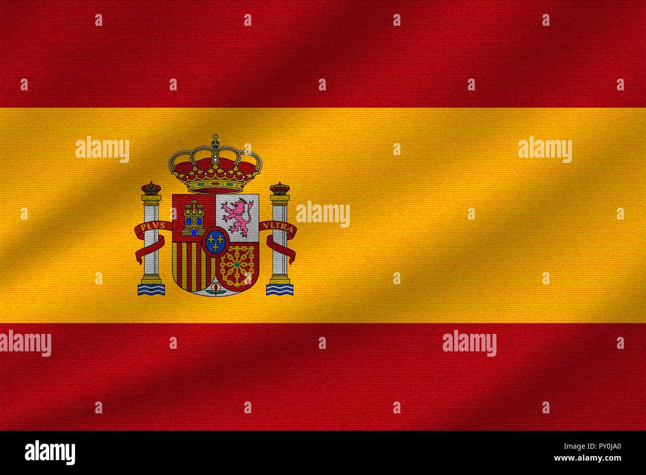 national flag of Spain on wavy cotton fabric. Realistic vector ...