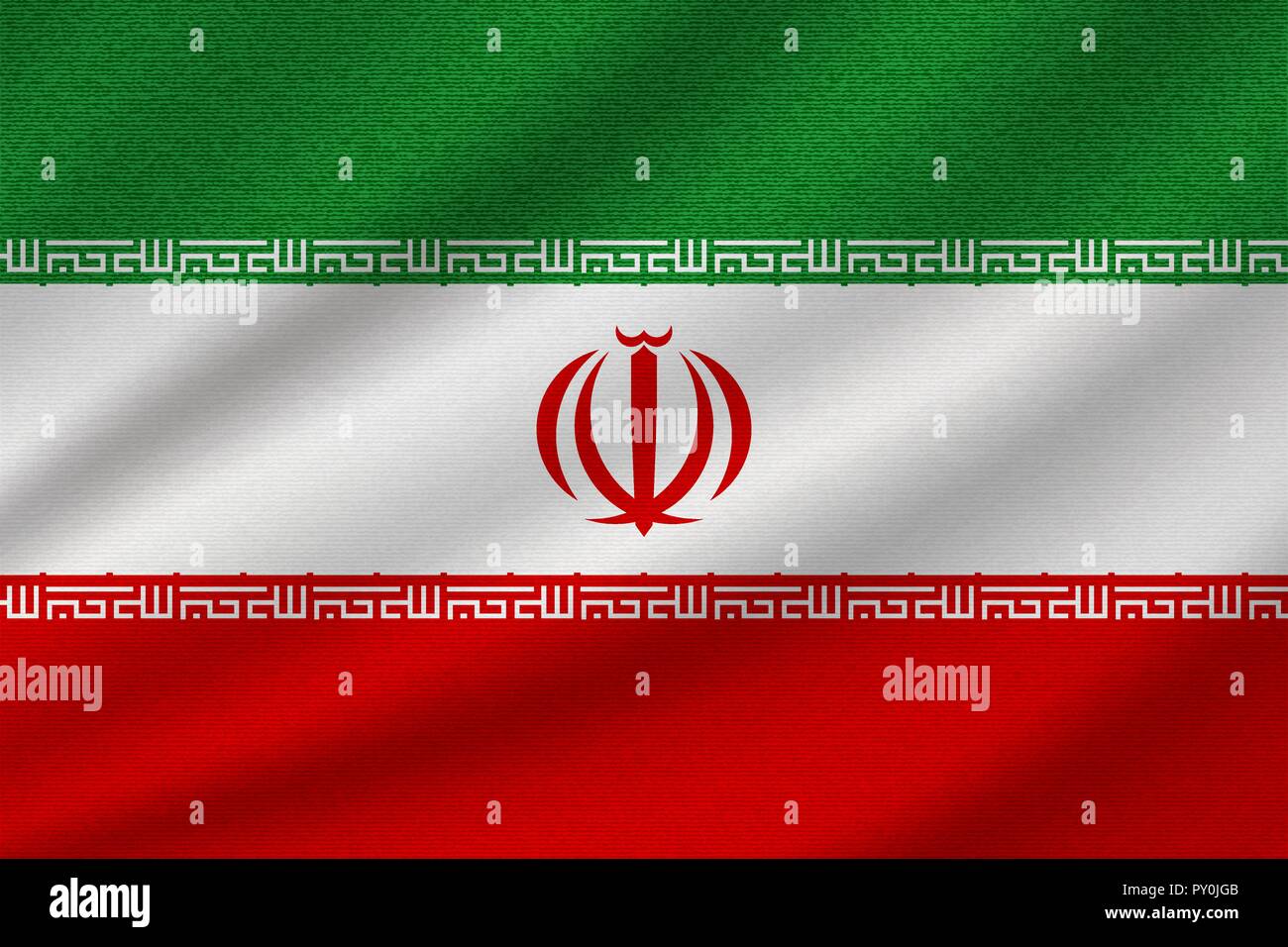 national flag of Iran on wavy cotton fabric. Realistic vector ...