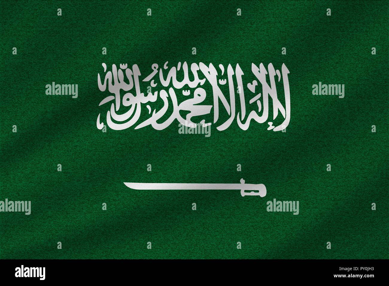 national flag of Saudi Arabia on wavy cotton fabric. Realistic vector ...