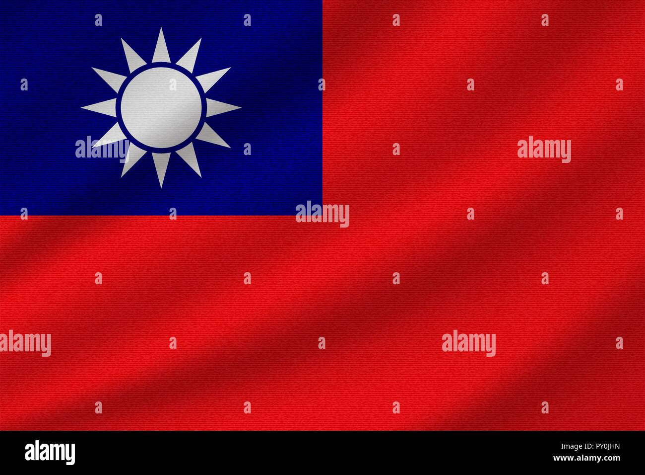 national flag of Taiwan on wavy cotton fabric. Realistic vector ...