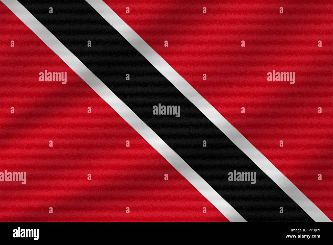 national flag of Trinidad and Tobago on wavy cotton fabric. Realistic ...
