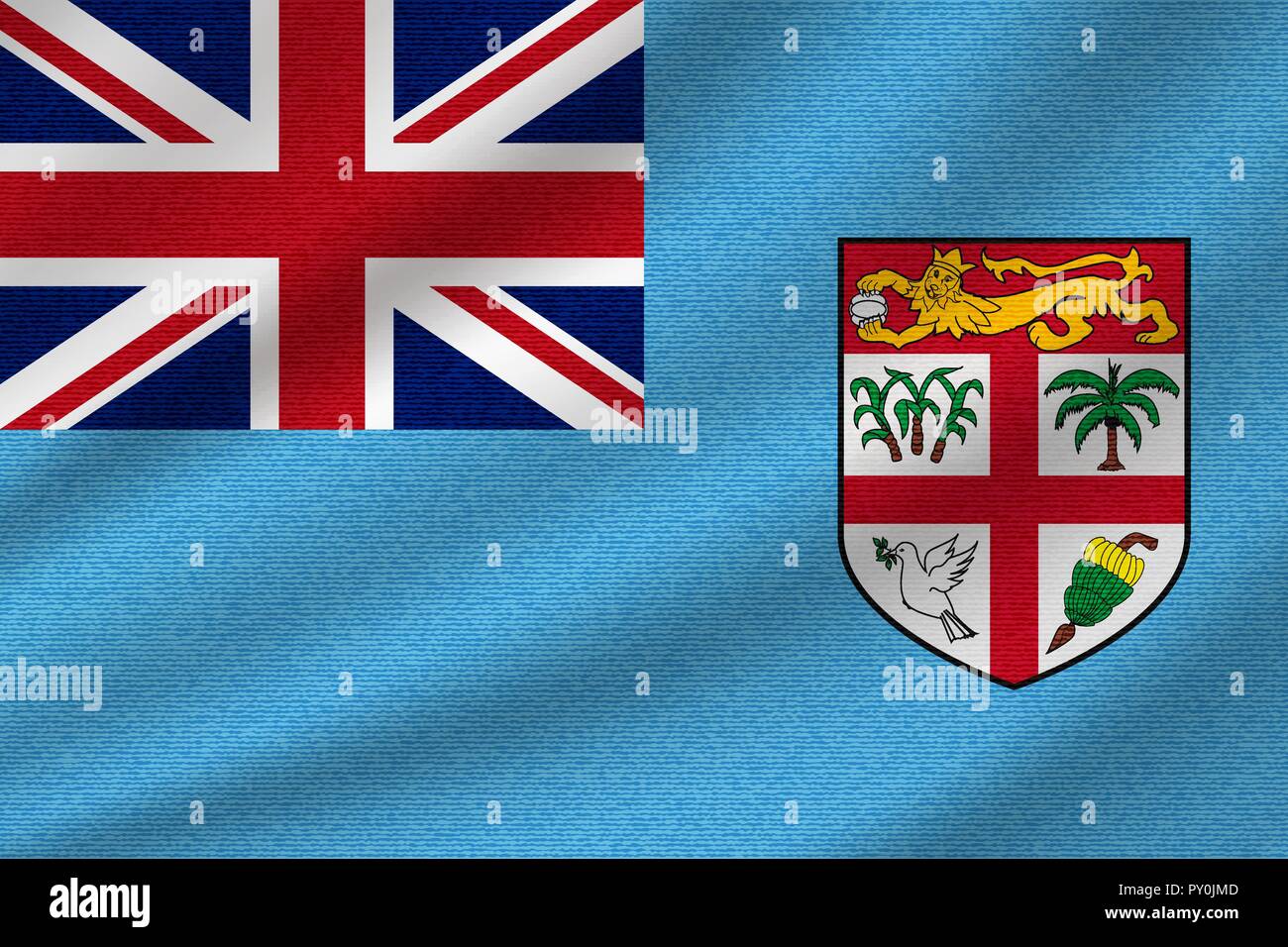 national flag of Fiji on wavy cotton fabric. Realistic vector ...