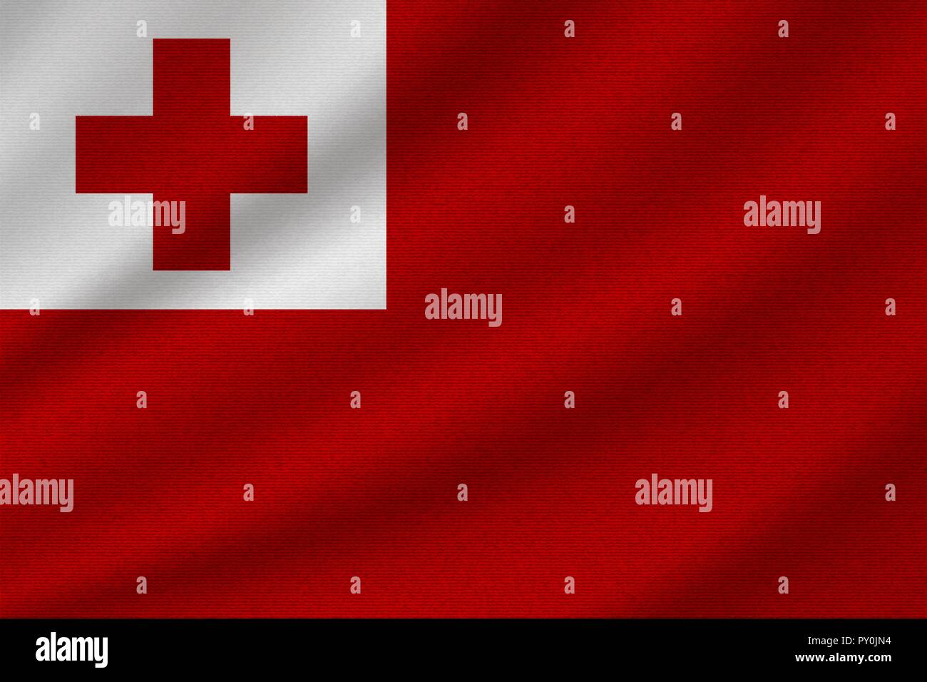 national flag of Tonga on wavy cotton fabric. Realistic vector ...